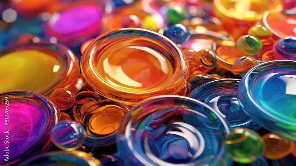 Liquid colors swoosh in a transparent orb and bubbling glass spinning ...