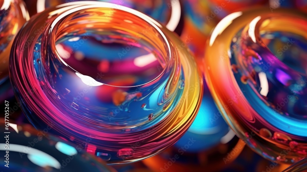 Liquid colors swoosh in a transparent orb and bubbling glass spinning ...