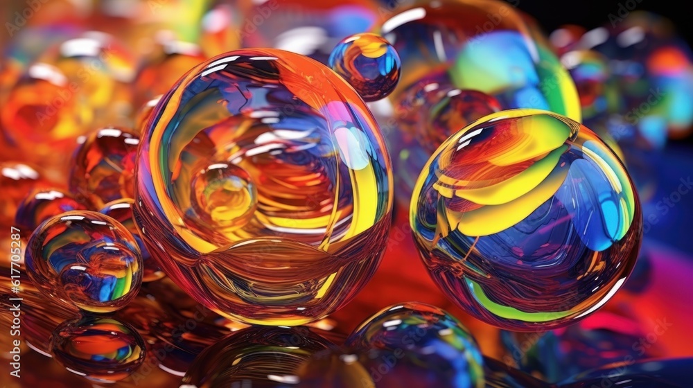 Liquid colors swoosh in a transparent orb and bubbling glass spinning ...