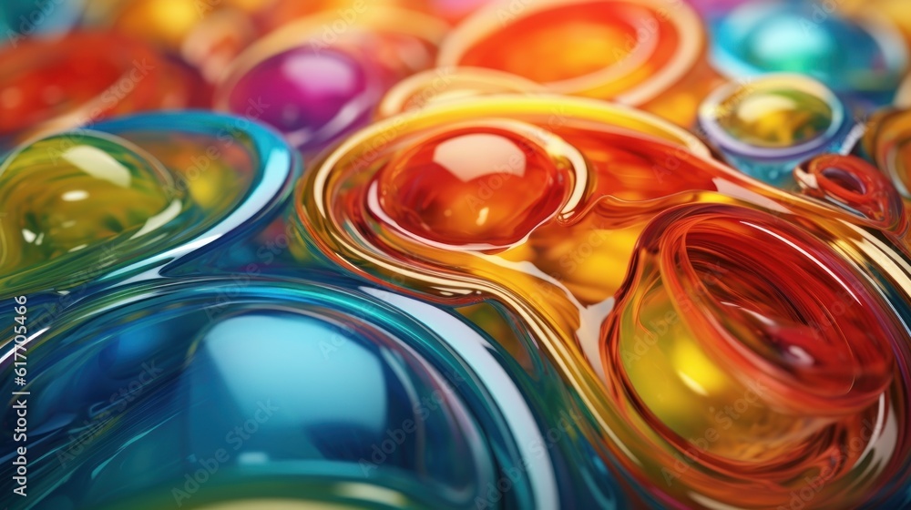 Liquid colors swoosh in a transparent orb and bubbling glass spinning ...