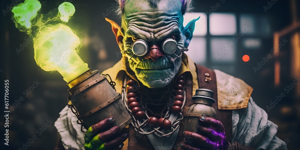 mad scientist Orc dressed like a mad scientist holding bombs in either ...