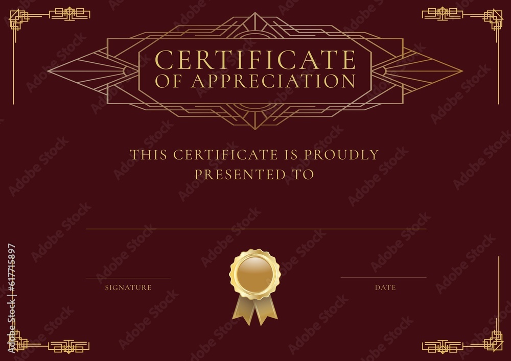 Certificate of appreciation text with rosette and decorative borders in ...