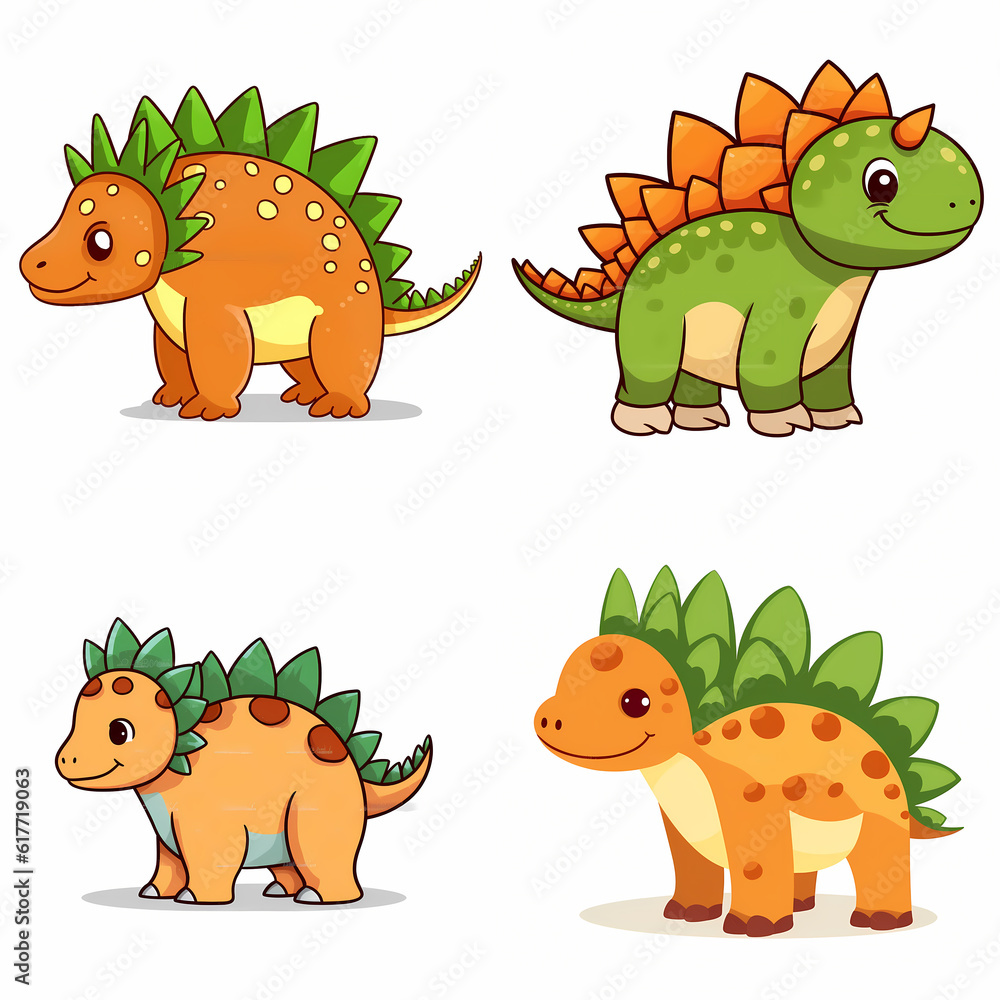 Set of four Adorable simple Stegosaurus clipart, with white background ...