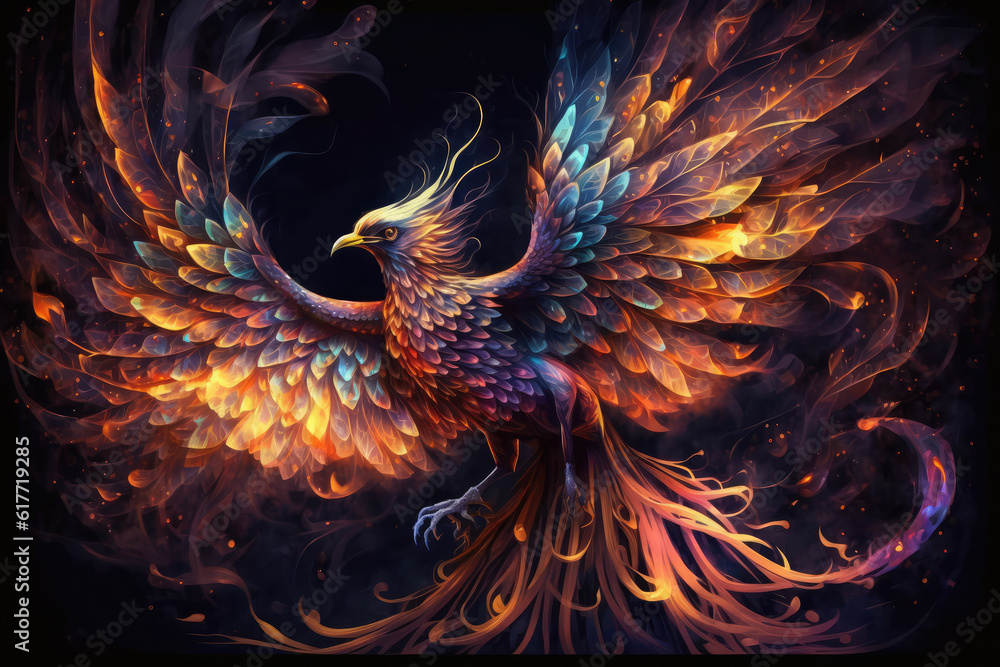 Fantasy background with enchanted Phoenix bird. fantastic magical ...