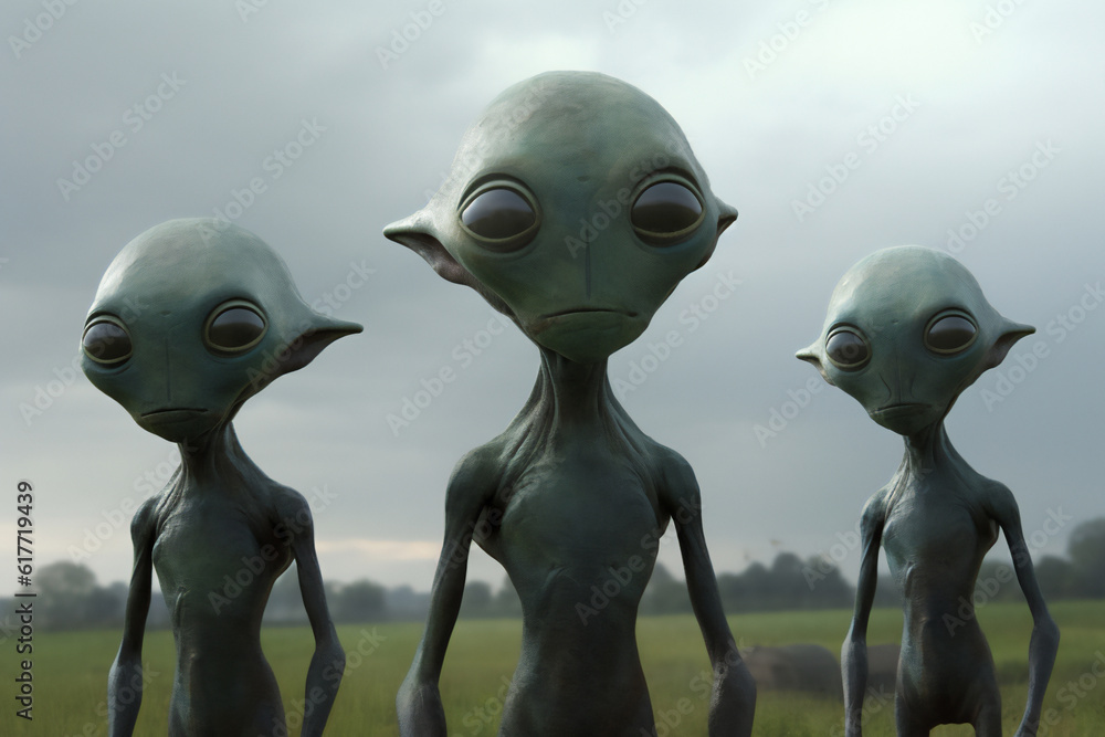 Aliens or little green men portrait which are extra-terrestrial ...
