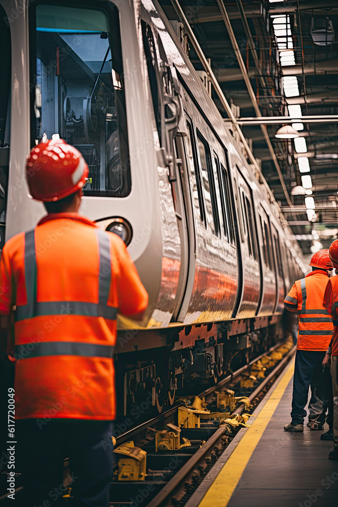 asembly line of an industry of unassembled modern train with workers ...