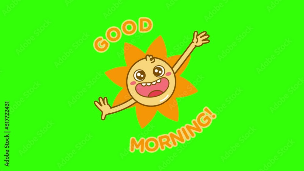 Yellow Sun with Good Morning icon background animated, logo symbol ...