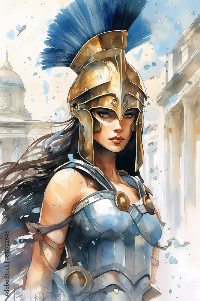 goddess Athena Pallas wearing a Corinthian helmet and armed with a ...