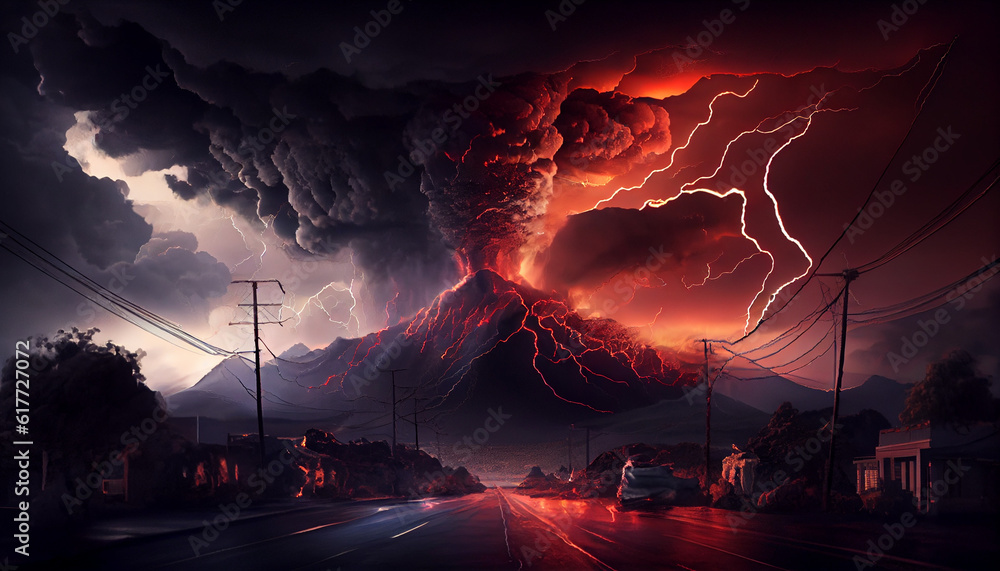 AI generative image of a scary volcanic eruption, natural disaster ...