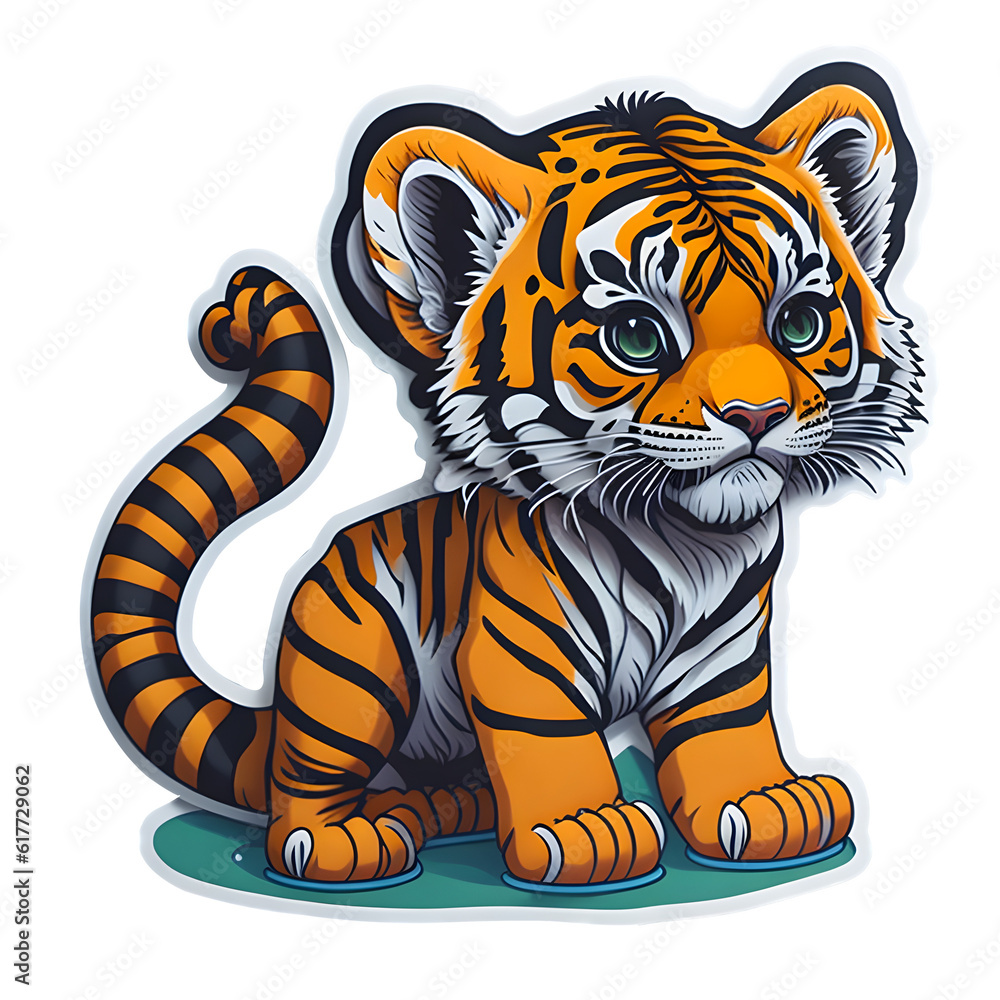 3d sticker art of a cub tiger cute adorable on transparent background ...