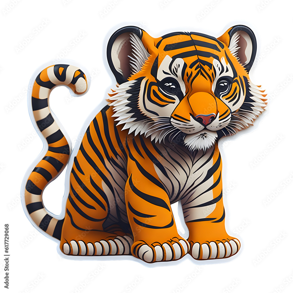 3d sticker art of a cub tiger cute adorable on transparent background ...
