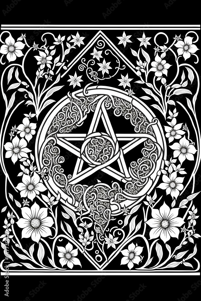 coloring page of a celtic knot of flowers stars seeds moons gothic ...