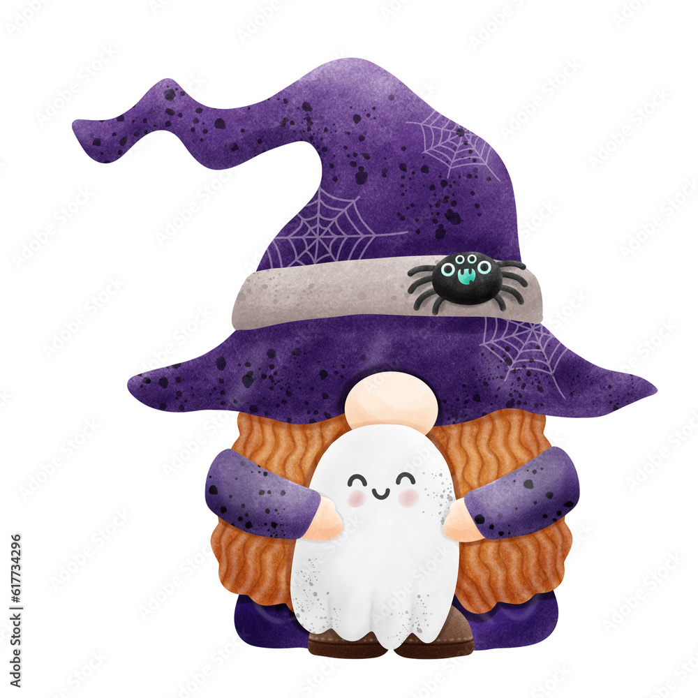 Watercolor cute gnome Halloween party element illustration Stock ...