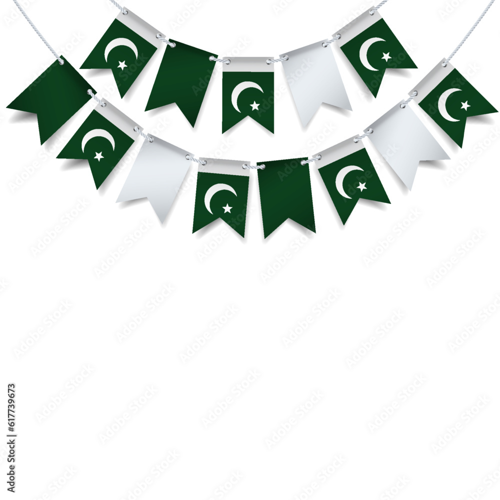 Vector Illustration of Pakistan Independence Day. Garland with the flag ...