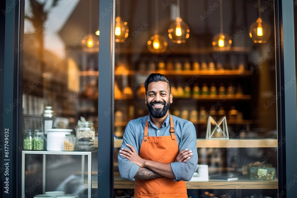 Proud Small Business Owner at Modern Coffee Shop. Generative AI. Stock ...