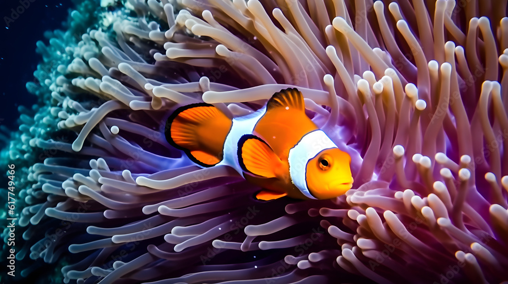Nemo fish among coral reefs. Marine environment. AI generated Stock ...