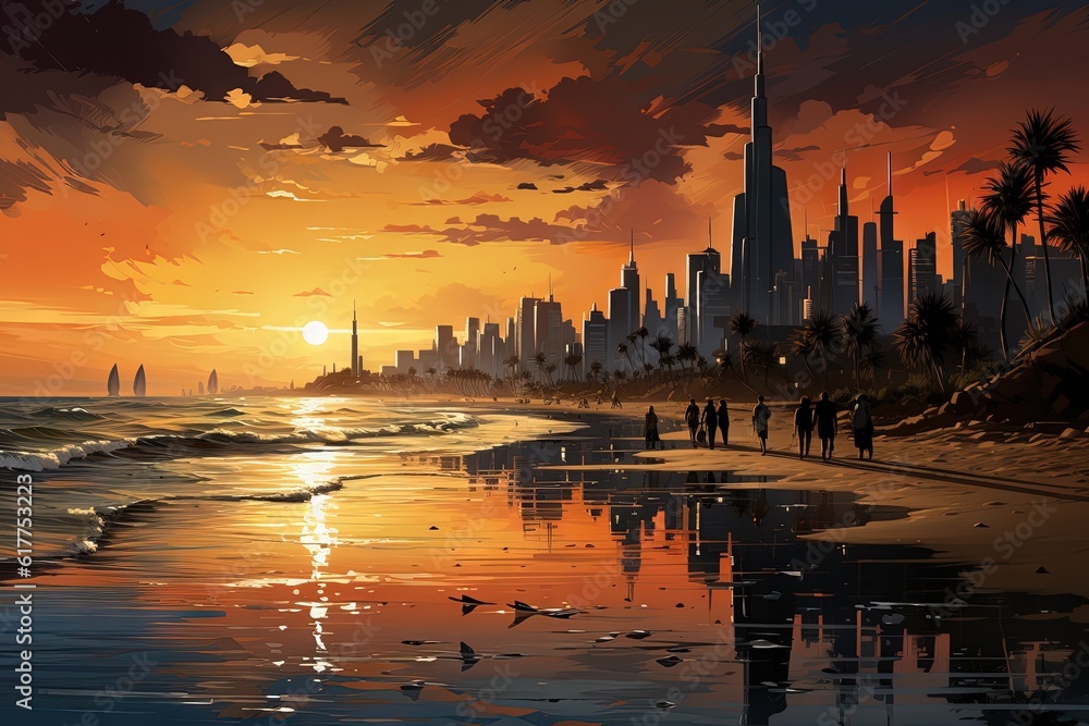 Majestic Dubai: A breathtaking sunset silhouette of Dubai's downtown ...