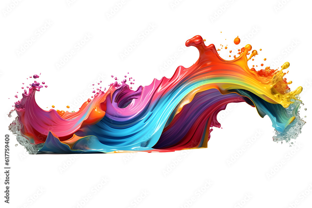 Colorful paint splash. Rainbow splash wave. Isolated design element on ...