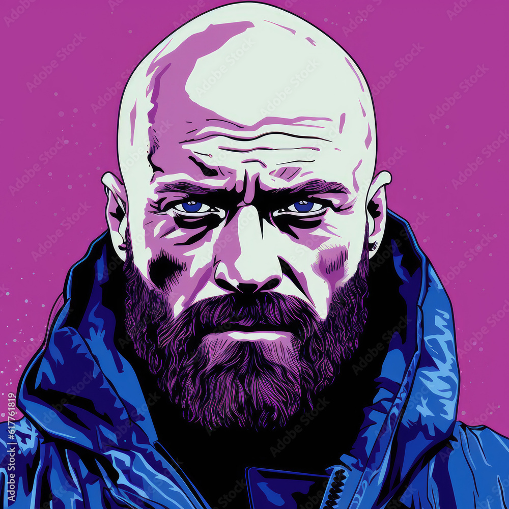 Brooding Man with Stubble Beard and Hood , vectorized pop-art inspired ...