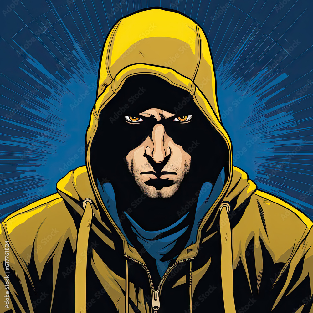 Mysterious Man with Stubble Beard and Hood , vectorized pop-art ...