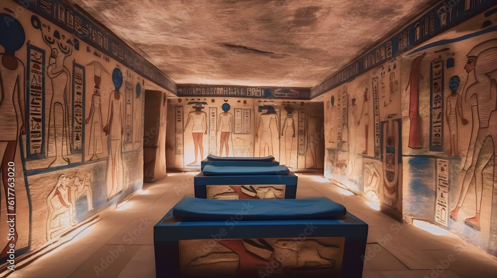 Inside Egyptian pyramids, Sarcophagus standing in the interior ...