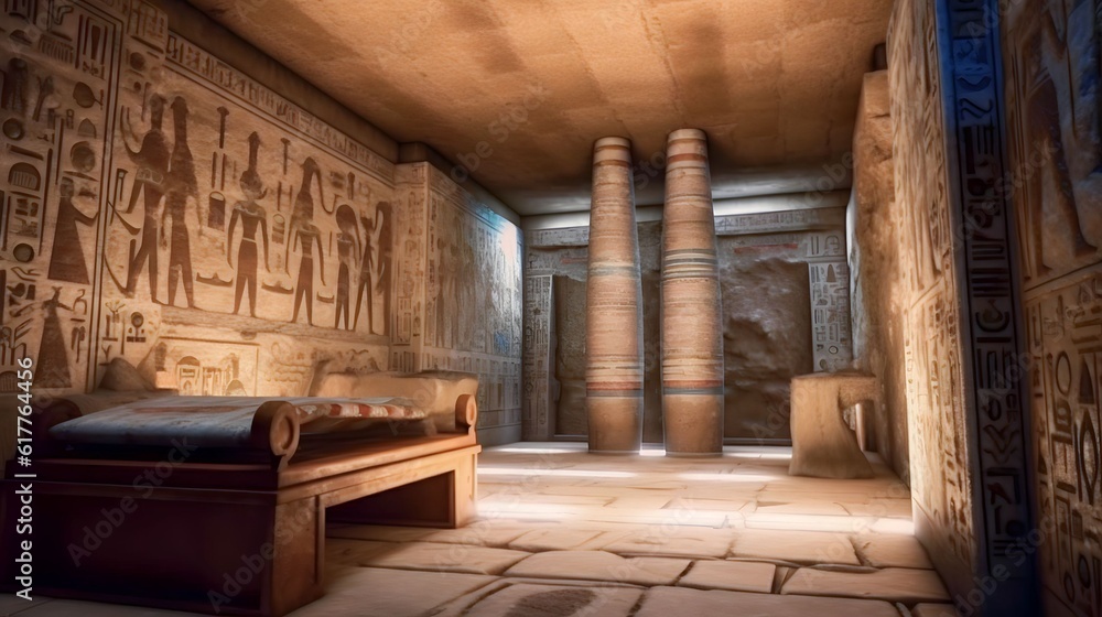 Inside Egyptian pyramids, Sarcophagus standing in the interior ...