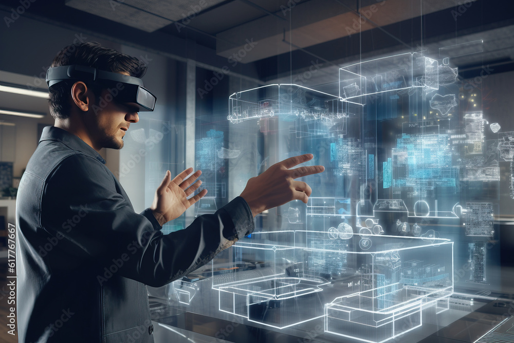 Futuristic Architectural Engineer Wearing Augmented Reality Headset ...