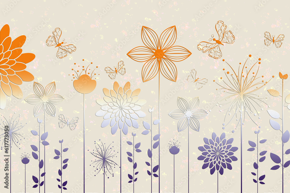 flowers and butterflis spring clip art vector orange blue Stock ...