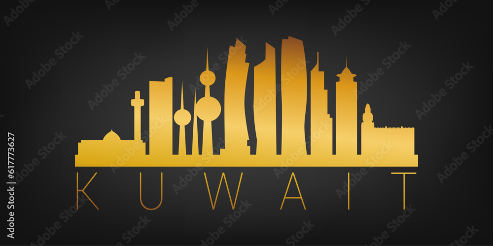 Kuwait City, Kuwait Gold Skyline City Silhouette Vector. Golden Design ...