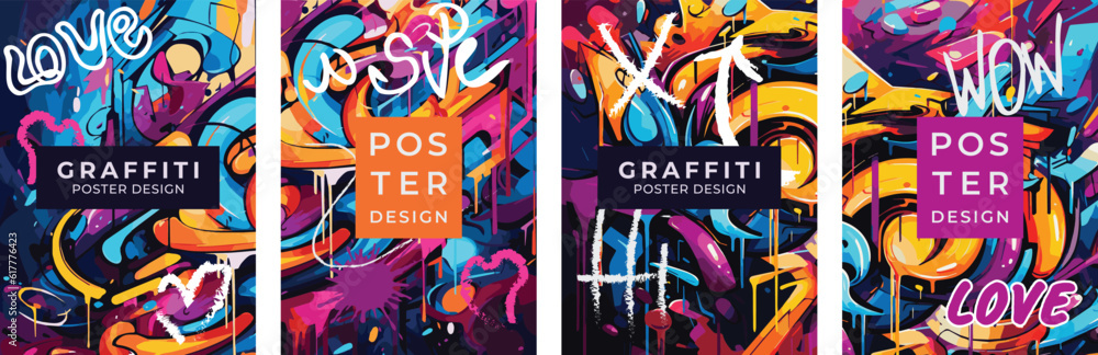 A set of posters on the theme of love in graffiti style. Poster ...