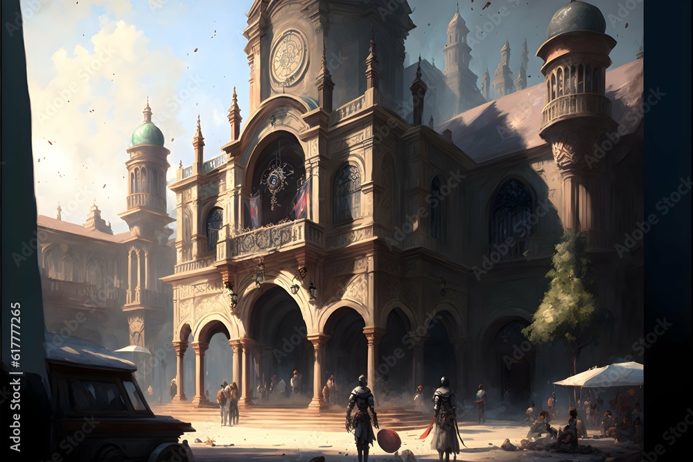 a rich looking arabic city hall in medieval times the city hall is in a ...