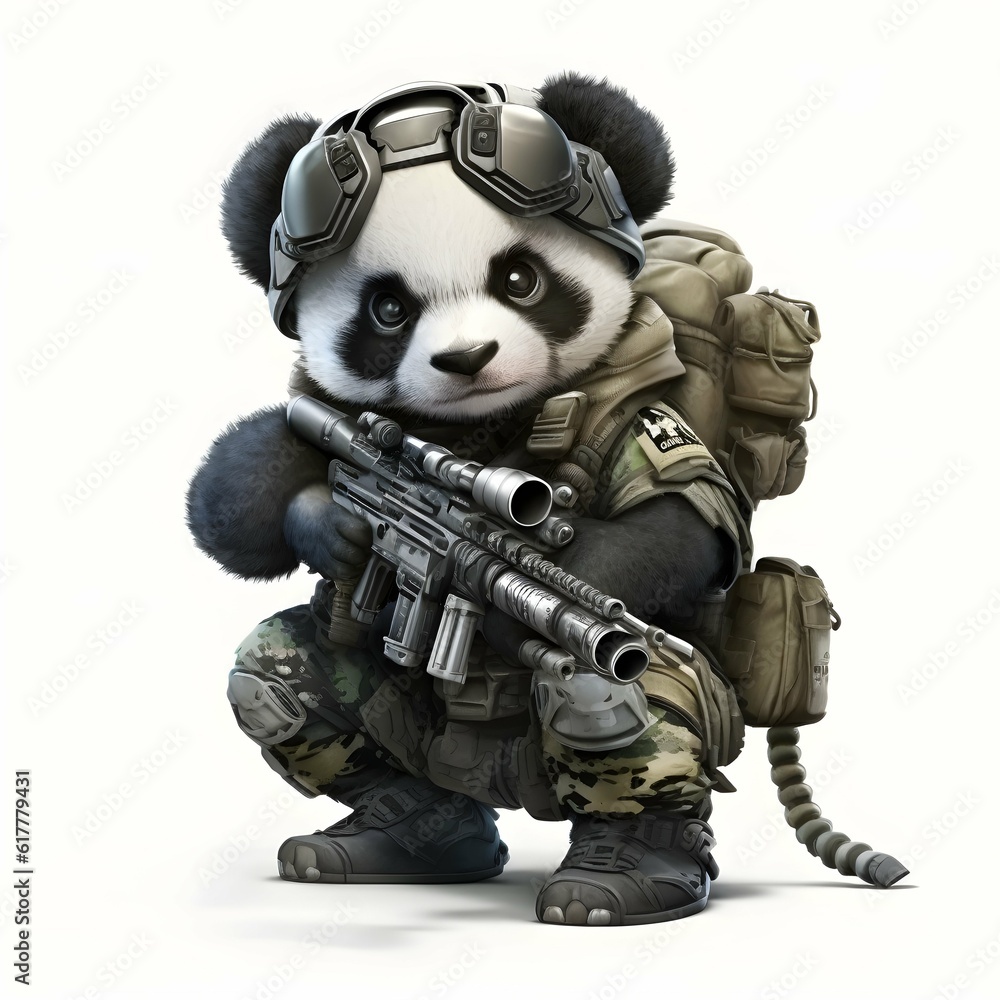 a cute panda cub full body portrait drawing as a call of duty warzone ...