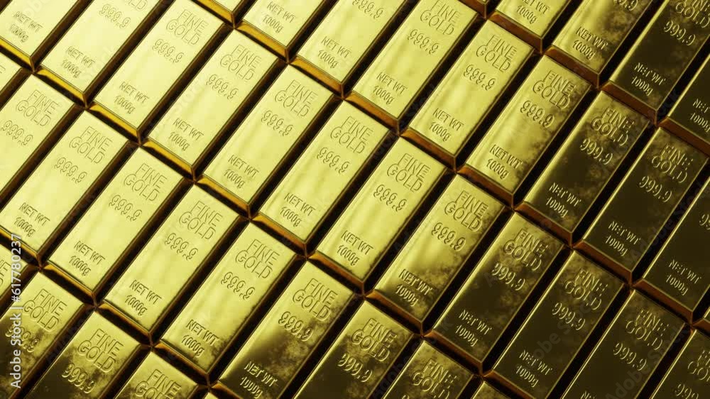 Realistic Golden Stack: Dynamic Camera Movement Alongside a Pile of ...