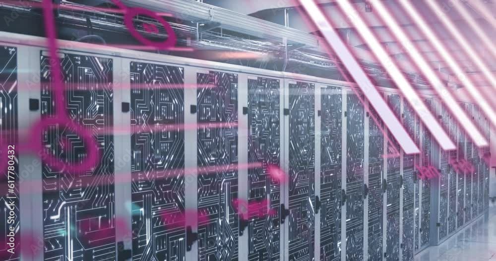 Animation of statistical data processing and microprocessor connections against computer server ...