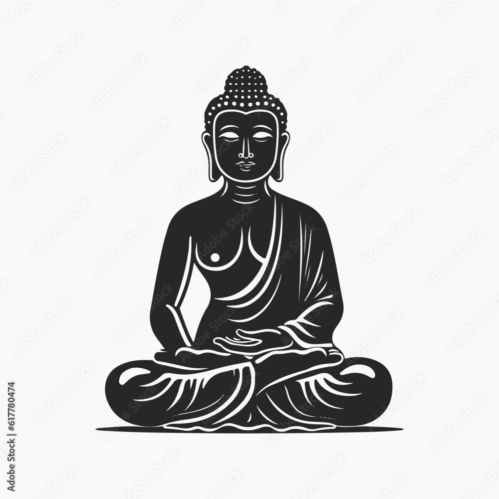 Vector silhouette of Buddha line drawing. Sketch of sitting meditating ...