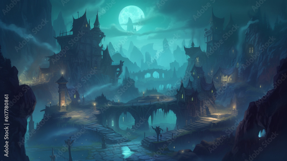fastasy illustration of a night dark castle Superb anime-styled and DnD ...