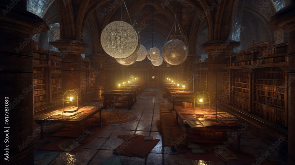 interior of the fantasy library Superb anime-styled and DnD environment ...