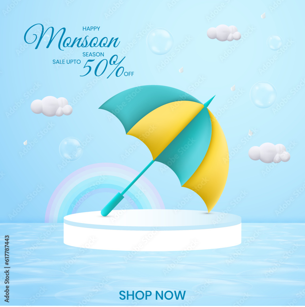 3D beautiful creative umbrella with podium for product placement with ...