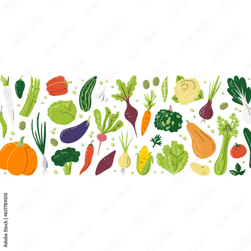 Horizontal composition of different vegetables. Veggies design concept ...