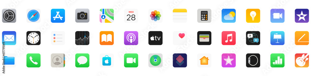 Apple apps mockup. Iphone apps. ios icon set. Vector editorial icons Stock Vector | Adobe Stock