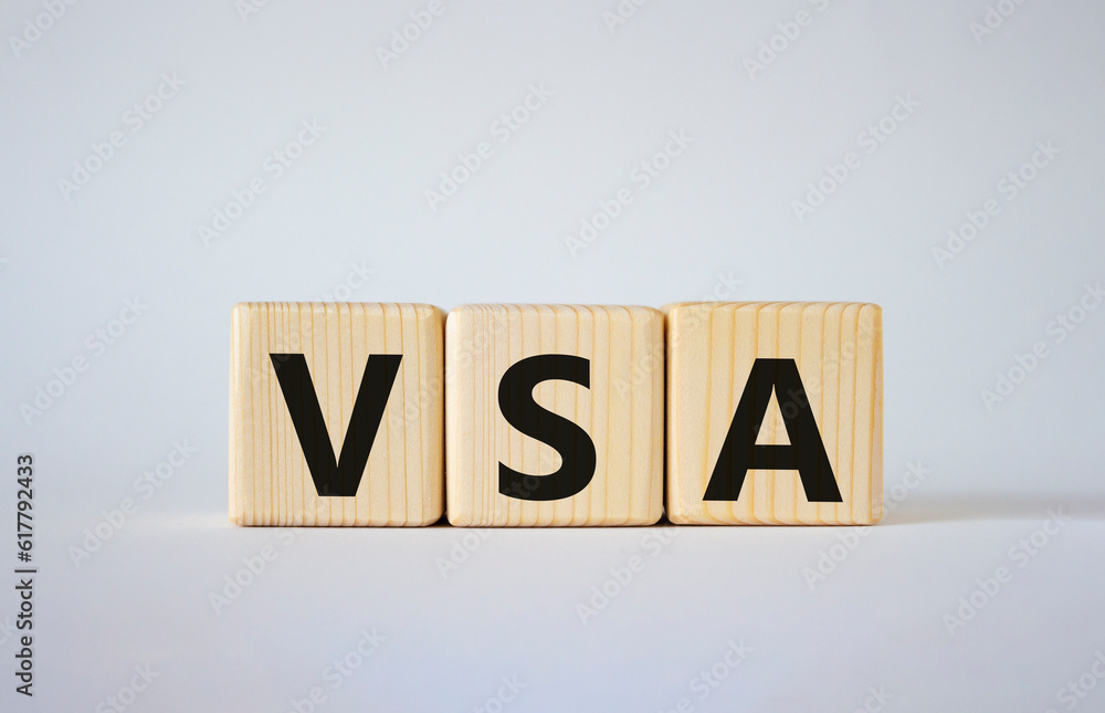 VSA - Volume Spread Analysis symbol. Wooden cubes with word VSA ...