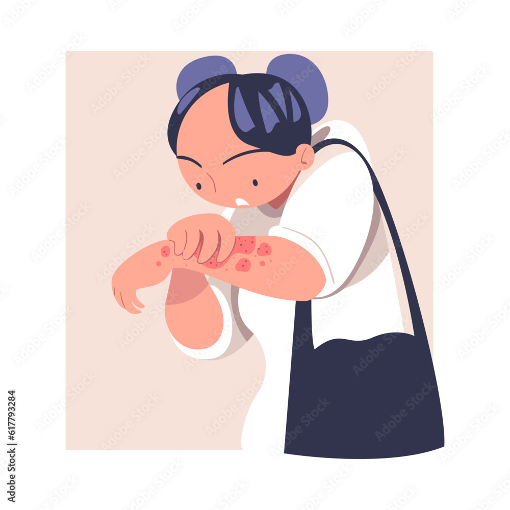 Woman Character with Skin Problem Suffering Scratching Itching Arm ...