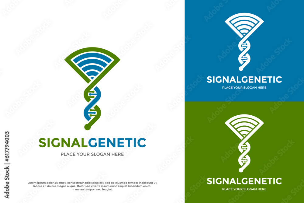 Signal genetic vector logo template. This design use DNA symbol with ...