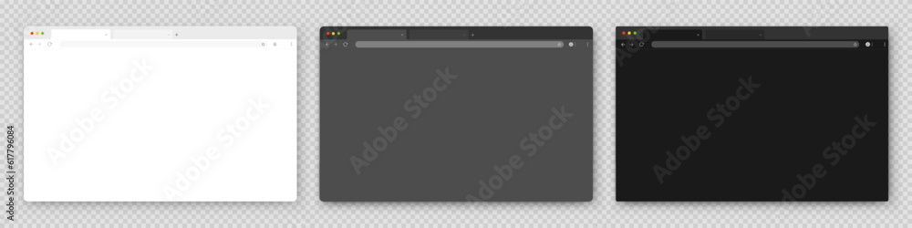 Browser windows. A set of realistic empty browser windows in white ...