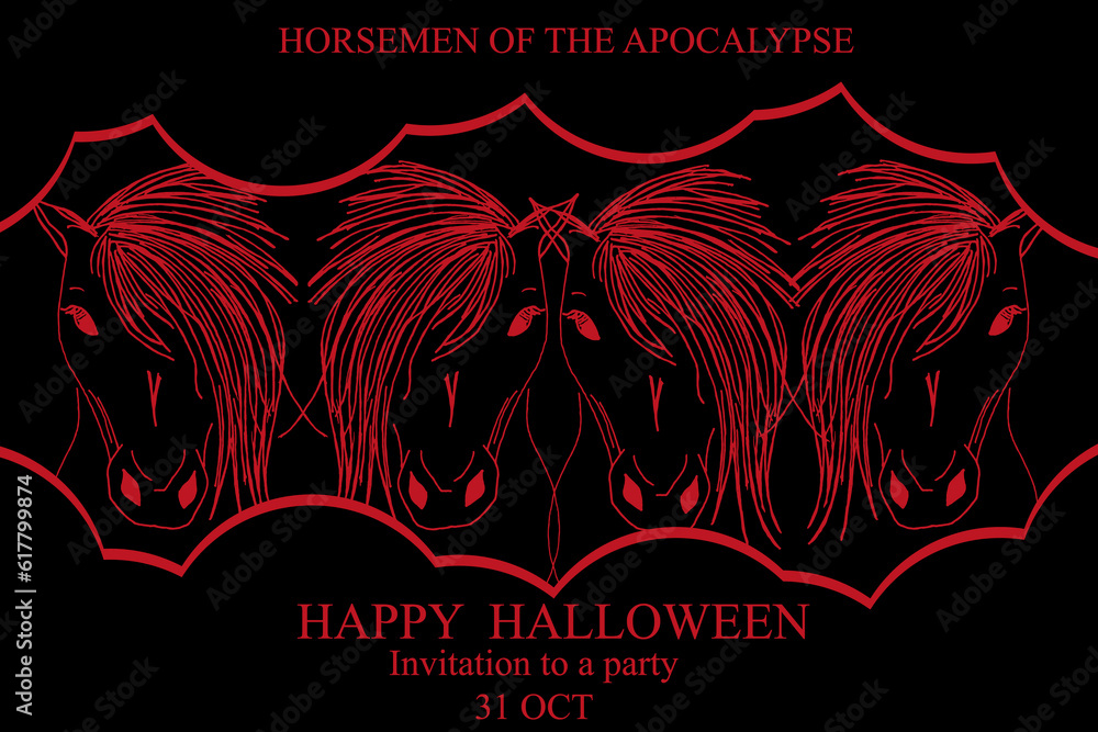 Horror design of Invitation Card for Halloween party with Horsemen of ...
