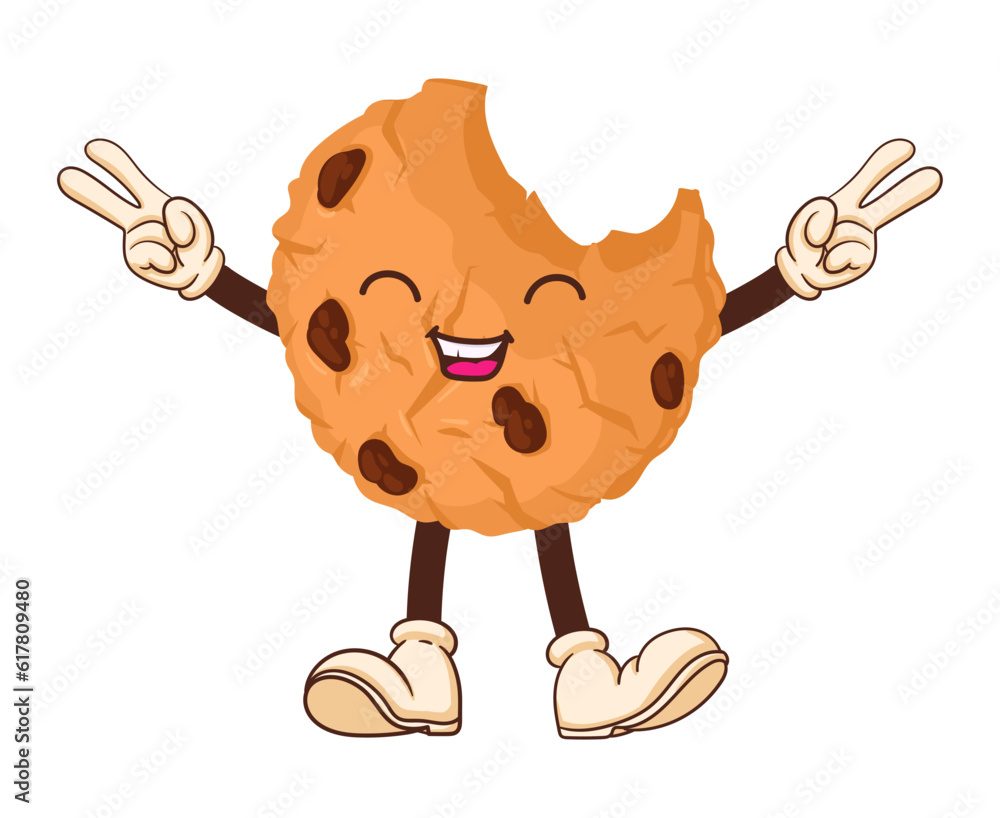 Cartoon cookie mascot. Funny chocolate chip cookie cute emoji with face ...