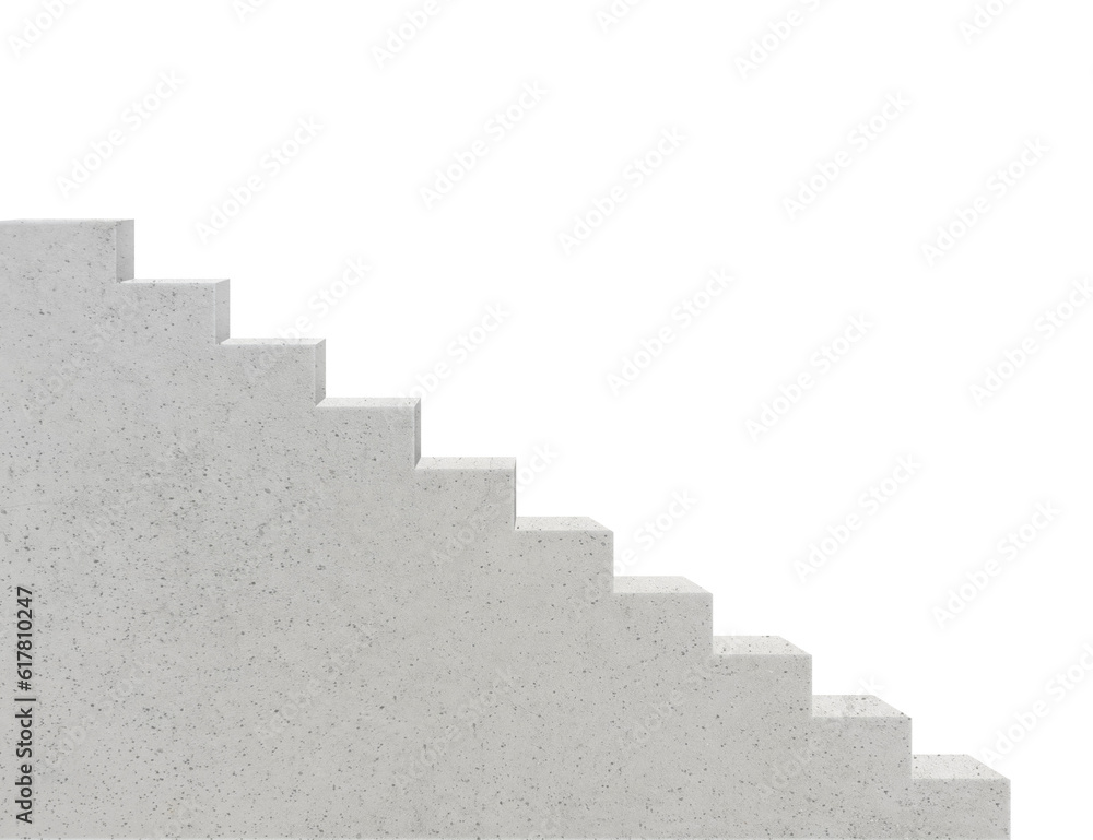 White stairs realistic in concrete interior, transparent background ...