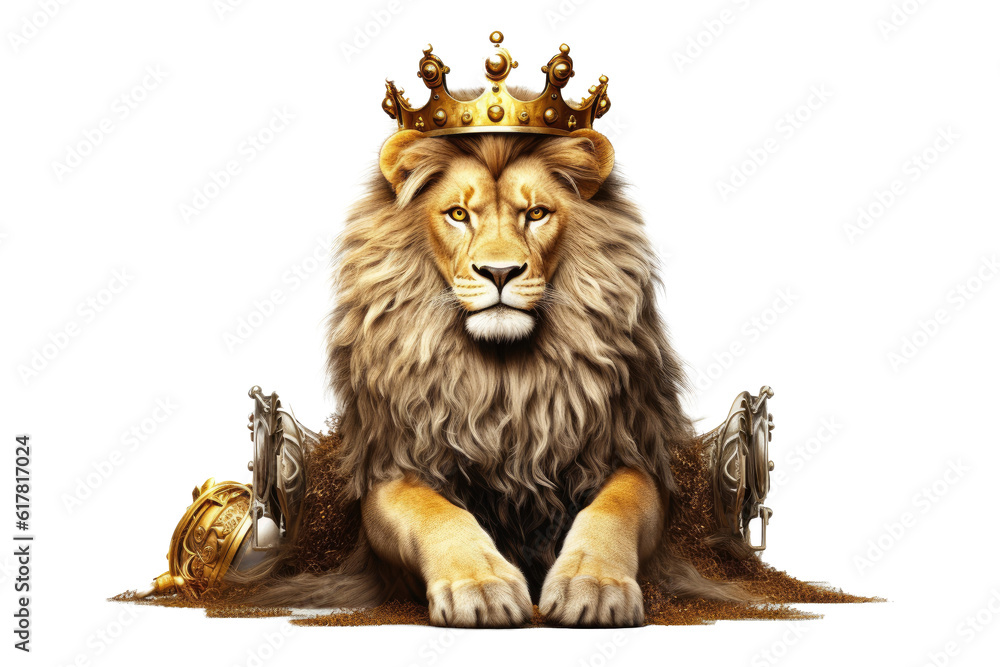 The Royal King graceful lion with luxury dress costume. Close up ...