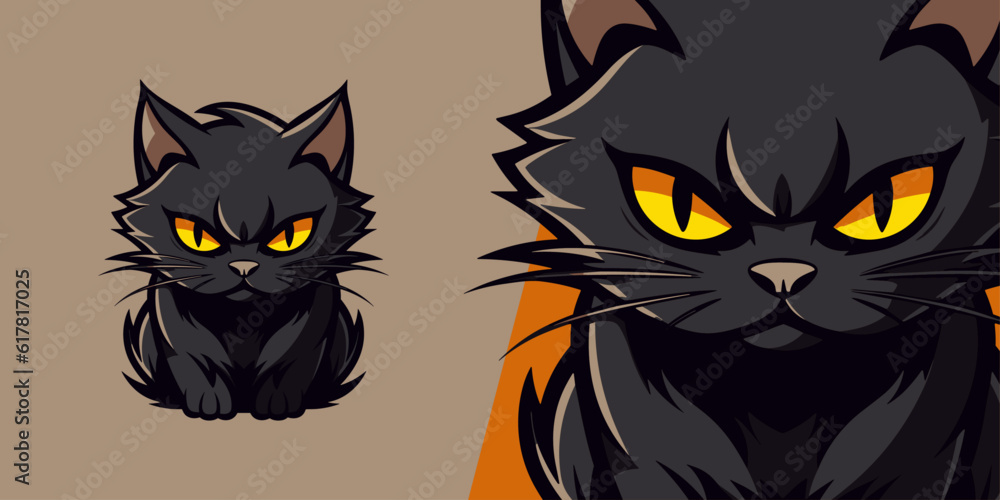 Sport & E-Sport Teams: Cute Black Cat Logo Mascot Illustration Vector ...
