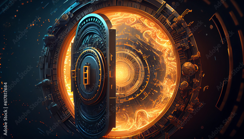 Abstract futuristic design portal into time machine. Post Quantum ...